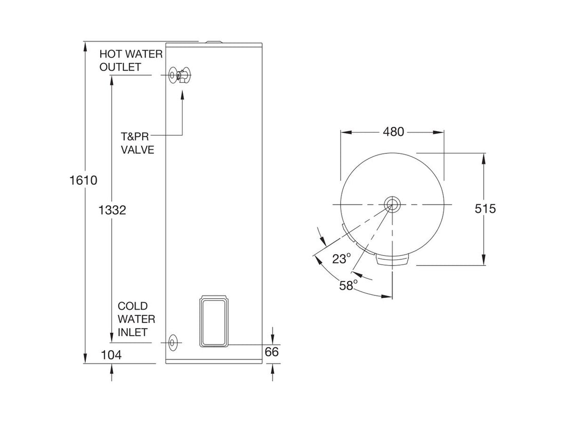 Vulcan 671160g7 160l 3 6kw Single Element Electric Hot Water System